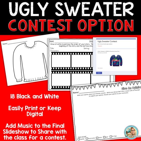 Ugly Christmas Sweater Writing Activity Digital and Printable - Teacher ...