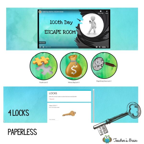 100th Day of School Digital Escape® Room for Kids - Teacher's Brain