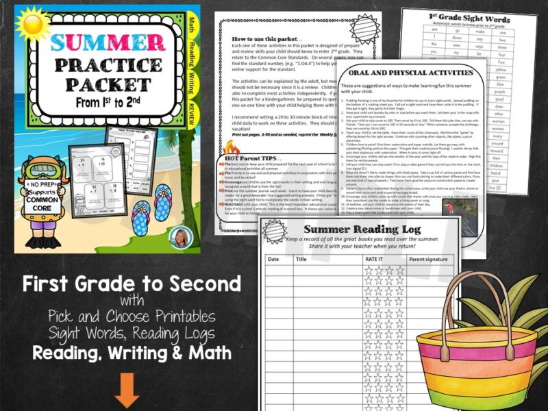 First Grade Summer Packet | From 1st grade to 2nd - Teacher's Brain