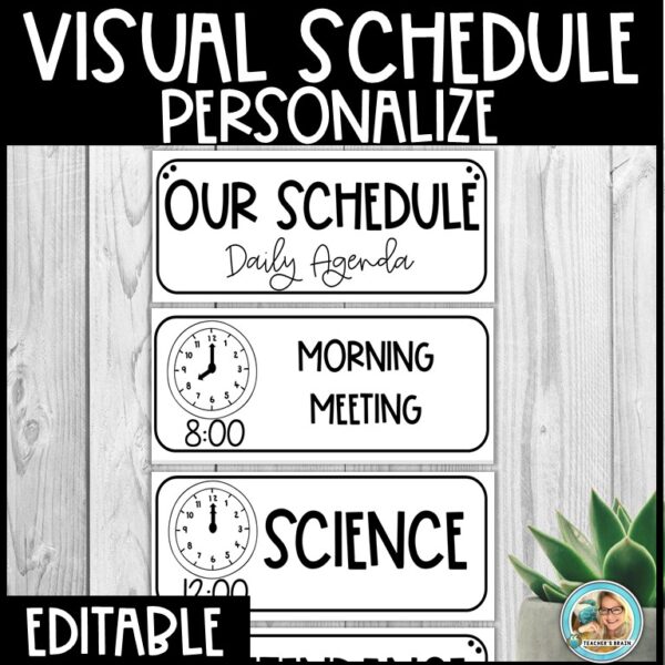 Classroom Daily Visual Schedule EDITABLE Cards - Teacher's Brain