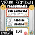 Classroom Daily Visual Schedule EDITABLE Cards | RETRO GROOVY Calm ...