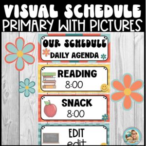 Classroom Daily Visual Schedule EDITABLE Cards | RETRO GROOVY Calm ...