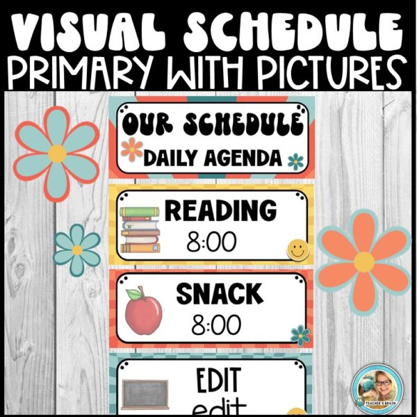 Classroom Daily Visual Schedule EDITABLE Cards | RETRO GROOVY Calm ...