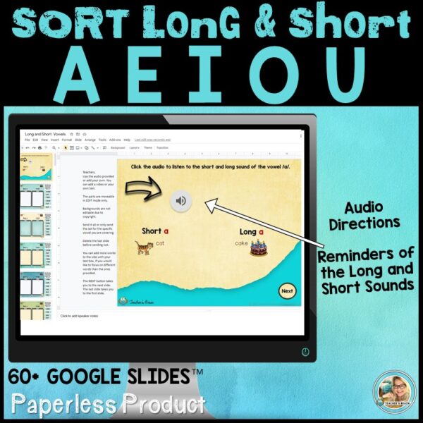 Sorting Long and Short Vowels | Google Slides - Teacher's Brain