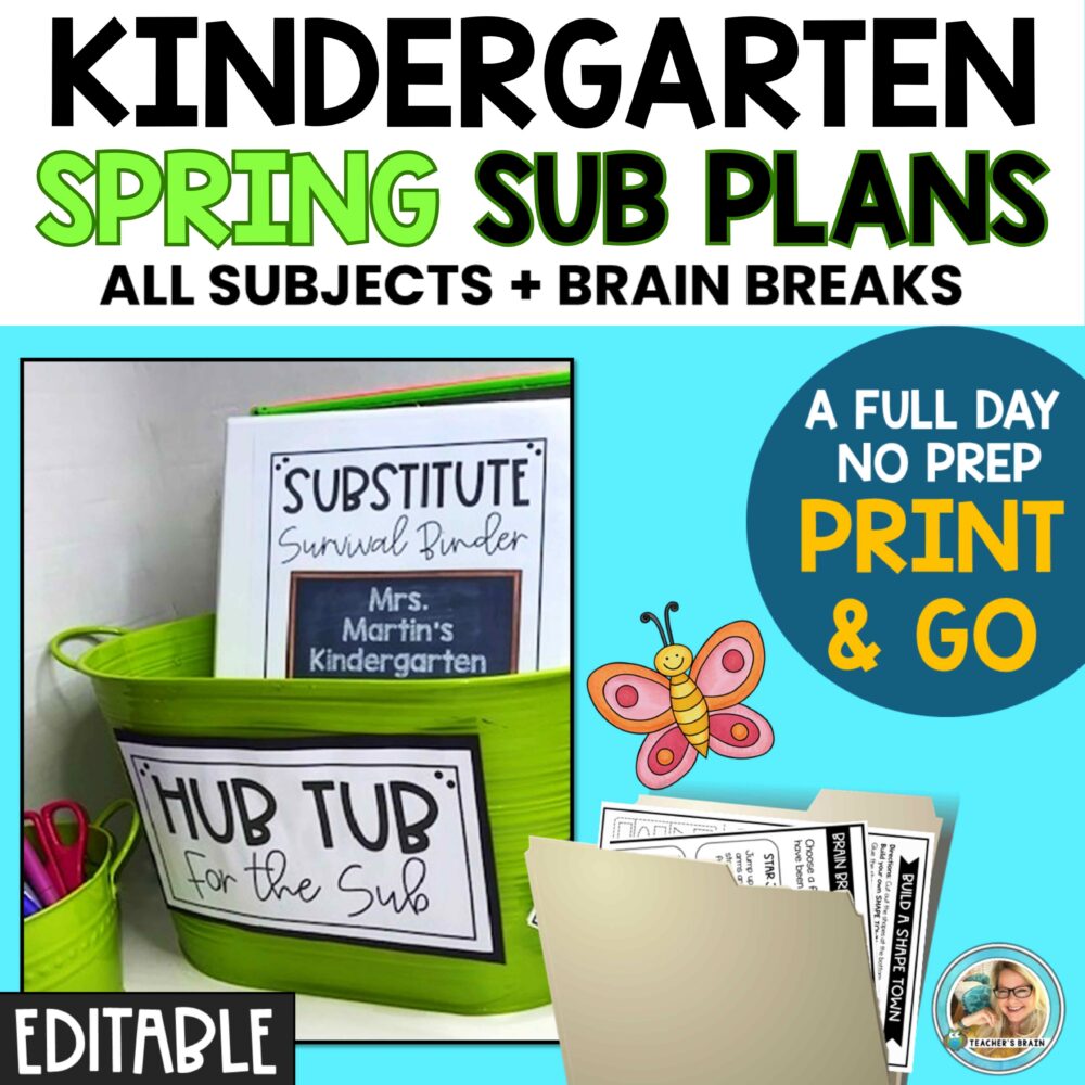 Emergency Sub Plans Kindergarten SPRING-Themed FULL DAY No Prep Print ...
