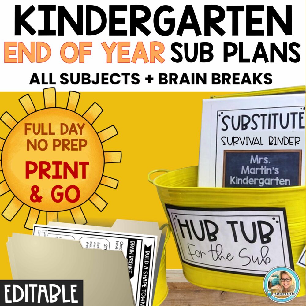 End of the Year Emergency Sub Plans Kindergarten FULL DAY Print & Go ...