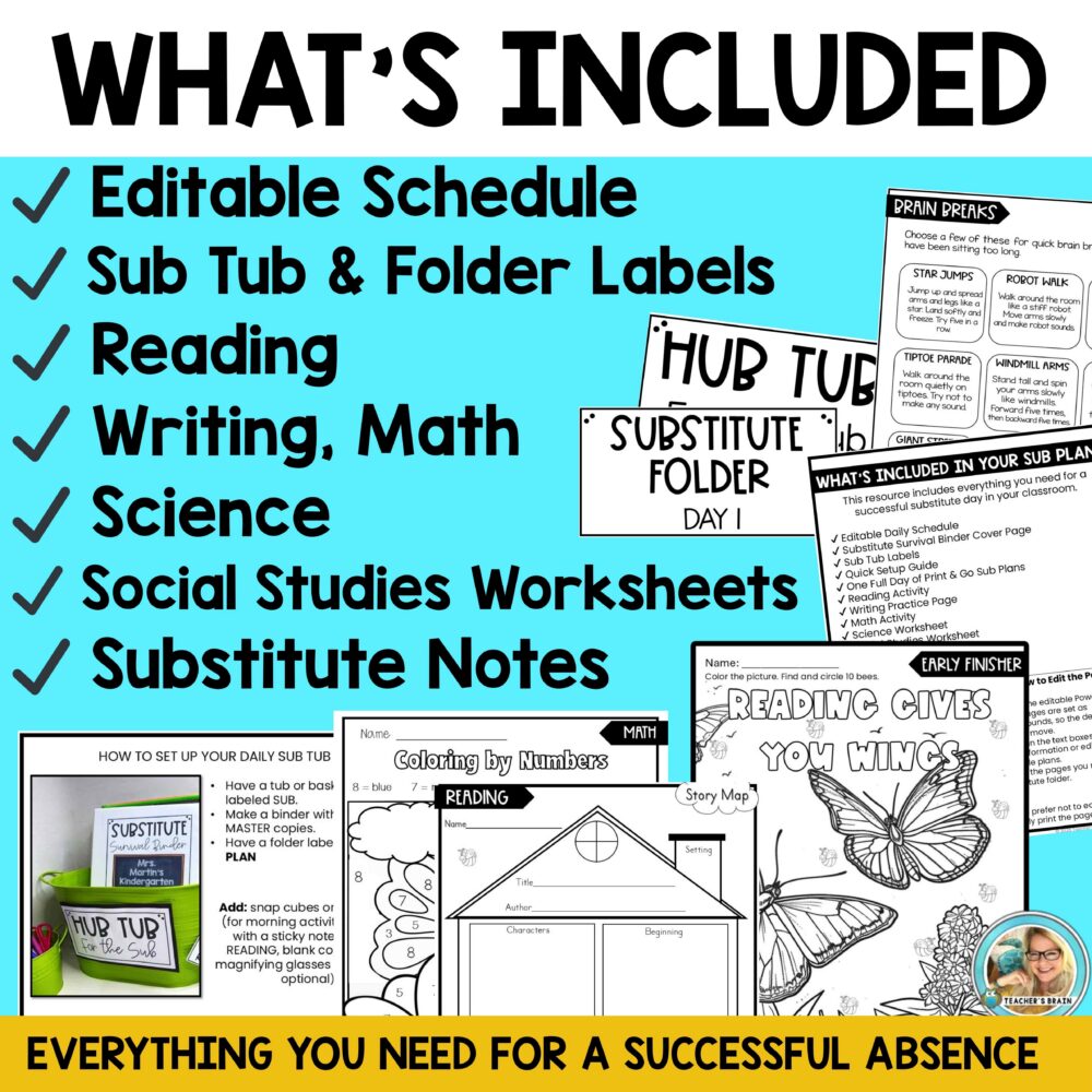 Emergency Sub Plans Kindergarten SPRING-Themed FULL DAY No Prep Print ...