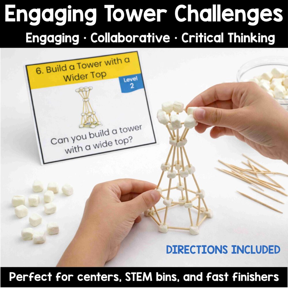 Toothpick Tower STEM Challenge Task Cards for K-2 | Engineering ...